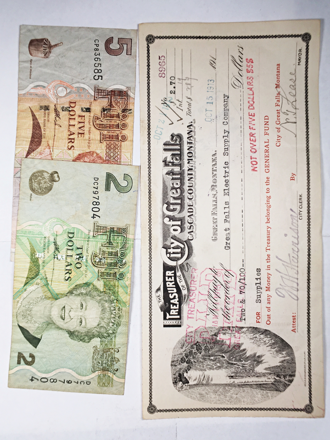 Lot of World Paper Money, Safe Conduct Certificate and Treasurer Check ...