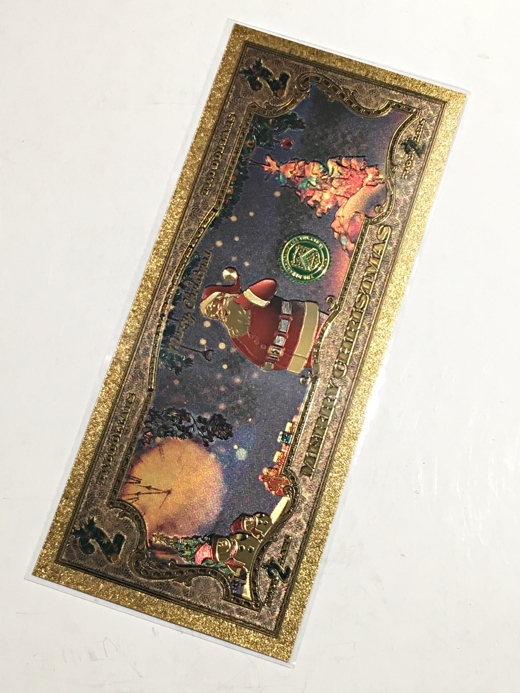 Merry Christmas/Santa Gold Foil $2 Banknote | Property Room