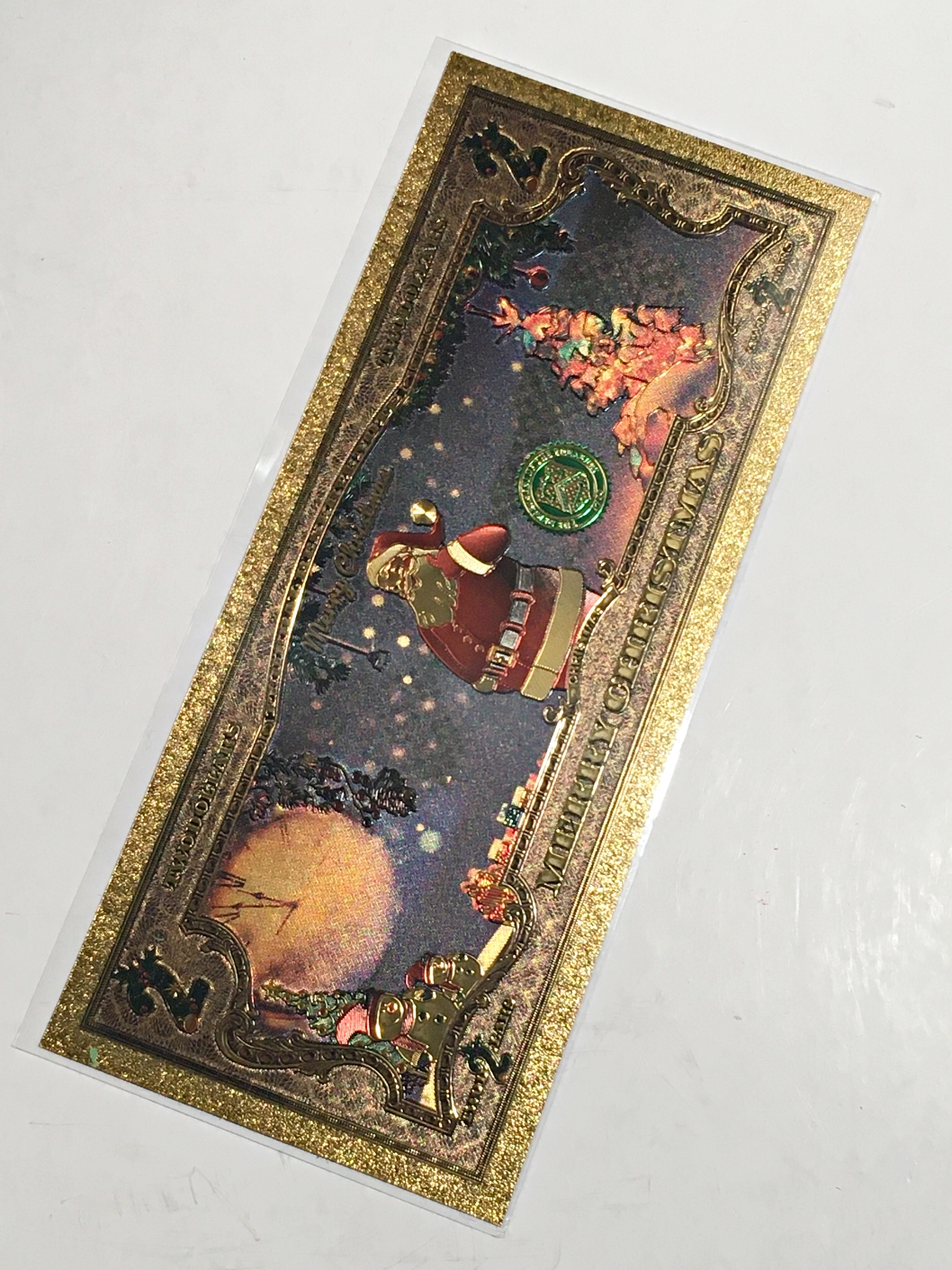 Merry Christmas/Santa Gold Foil $2 Banknote | Property Room