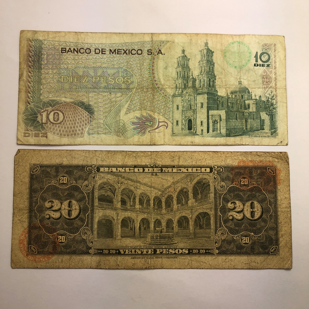 Mexico 10 Pesos and 20 Pesos Banknotes in Protective Sleeve | Property Room