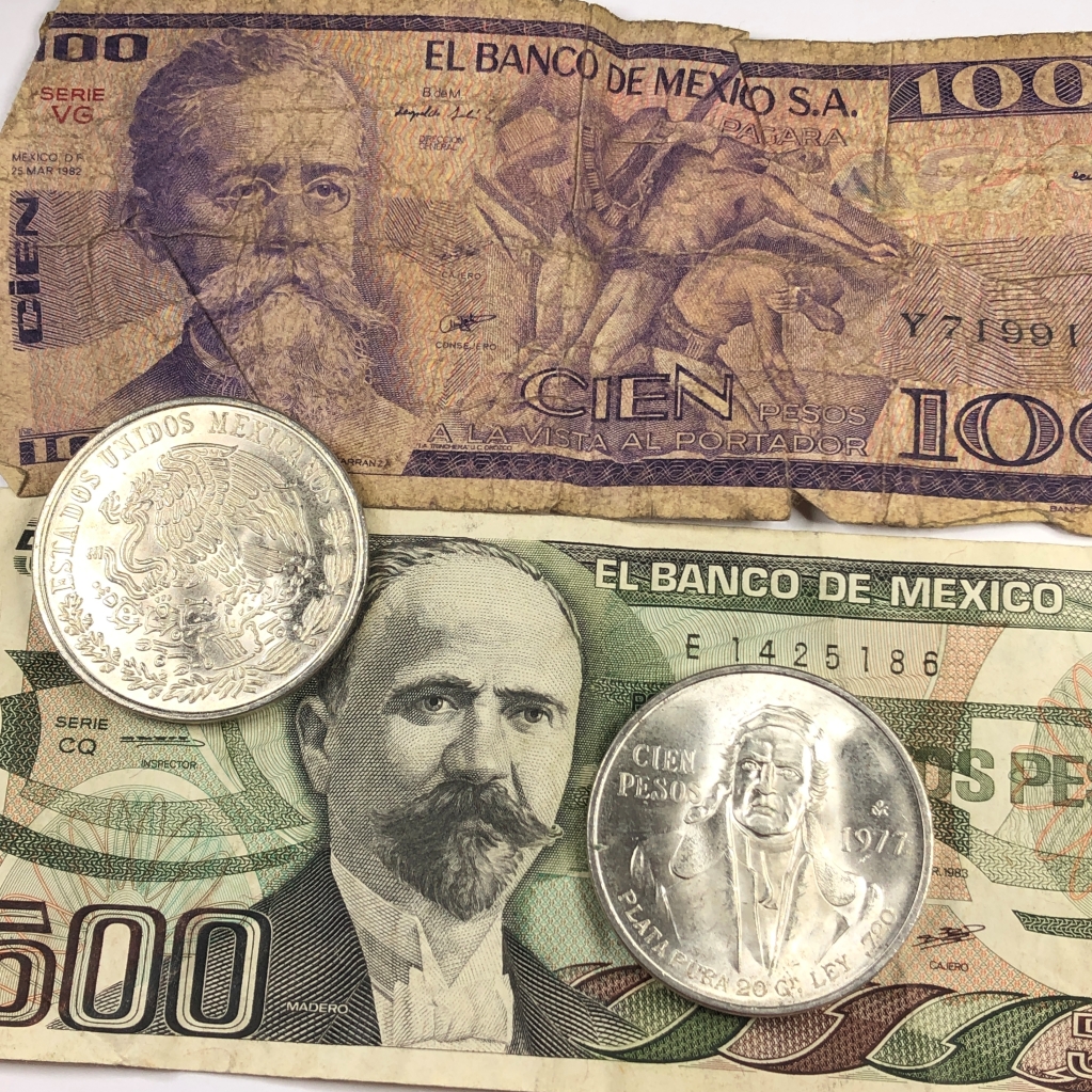 Mexico Coins and Currency Lot: Two (2) 1977Mo Silver 100 Pesos Coinage ...