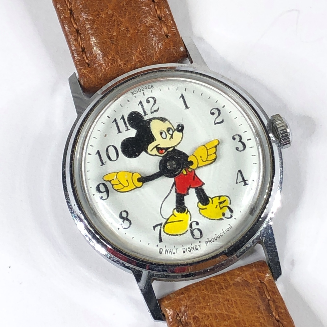 Mickey Mouse Watch with Leather Band*Needs Spring/Does Not Wind ...