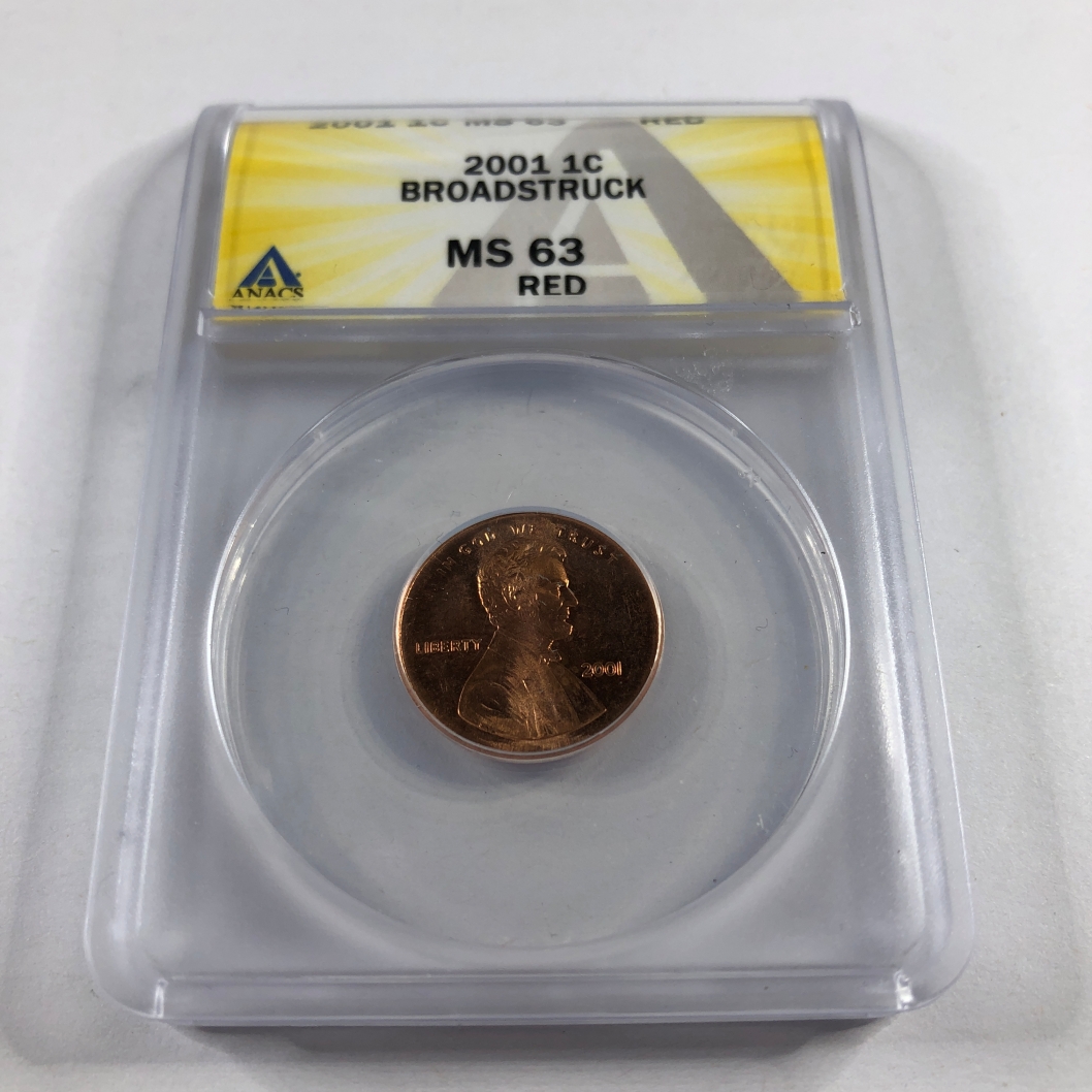 MINT ERROR: 2001 Lincoln Head Memorial Cent*Graded MS63 RED BROADSTRUCK by ANACS | Property Room