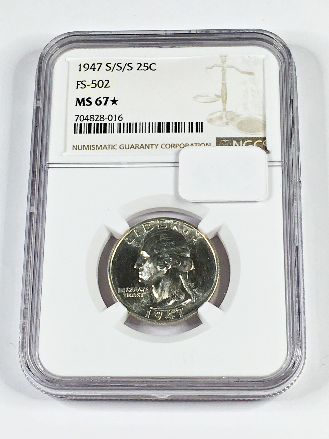 MINT ERROR*1947-S/S/S Silver Washington Quarter*FS-502*Graded MS67* by NGC | Property Room