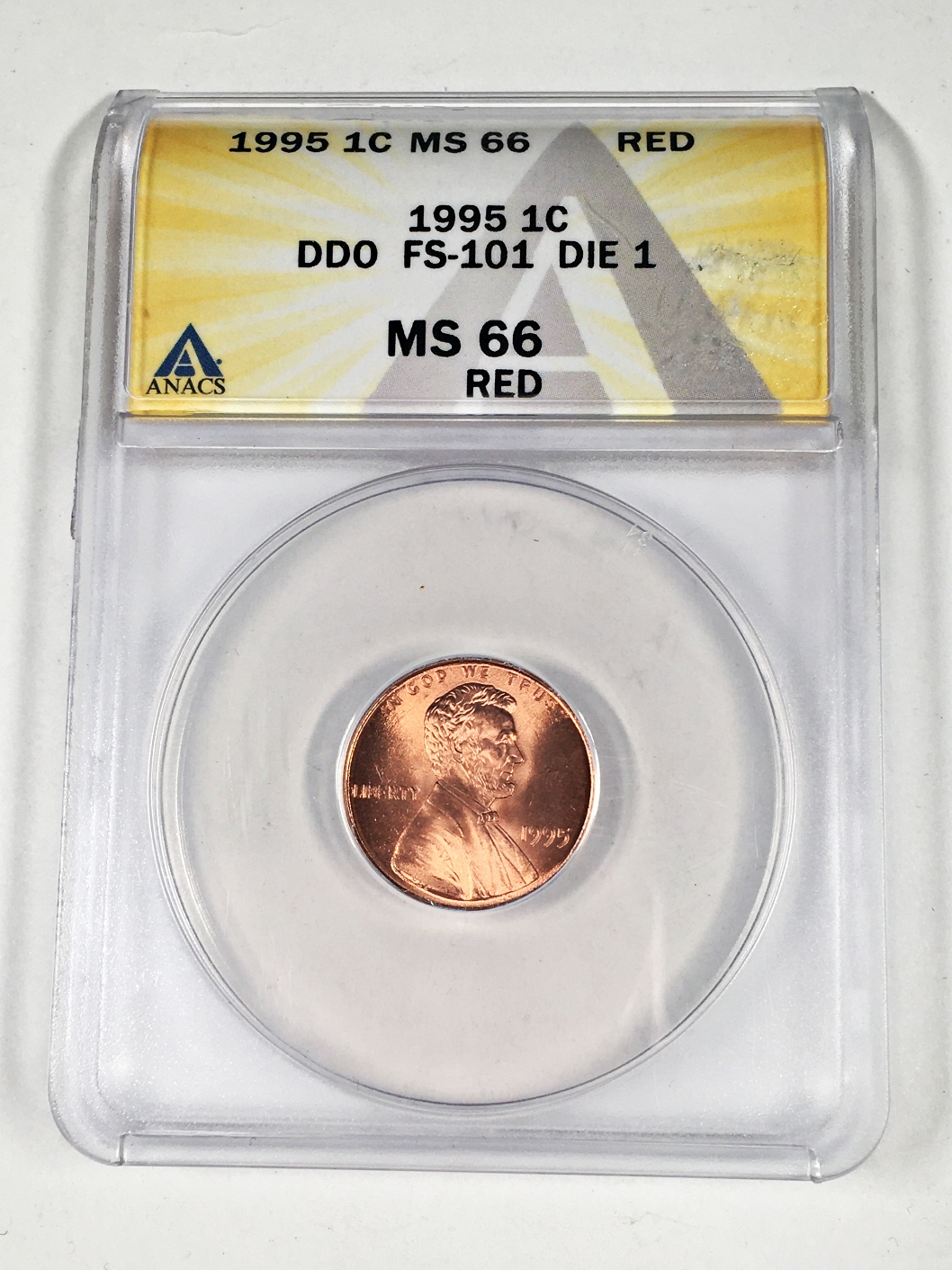 MINT ERROR*1995 Lincoln Head Memorial Cent*DDO FS-101 DIE 1*Graded MS66 RED by ANACS | Property Room
