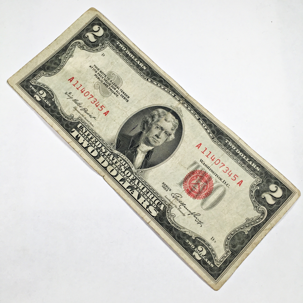 MISCUT 1953 $2 Red Seal U.S. Legal Tender Note | Property Room