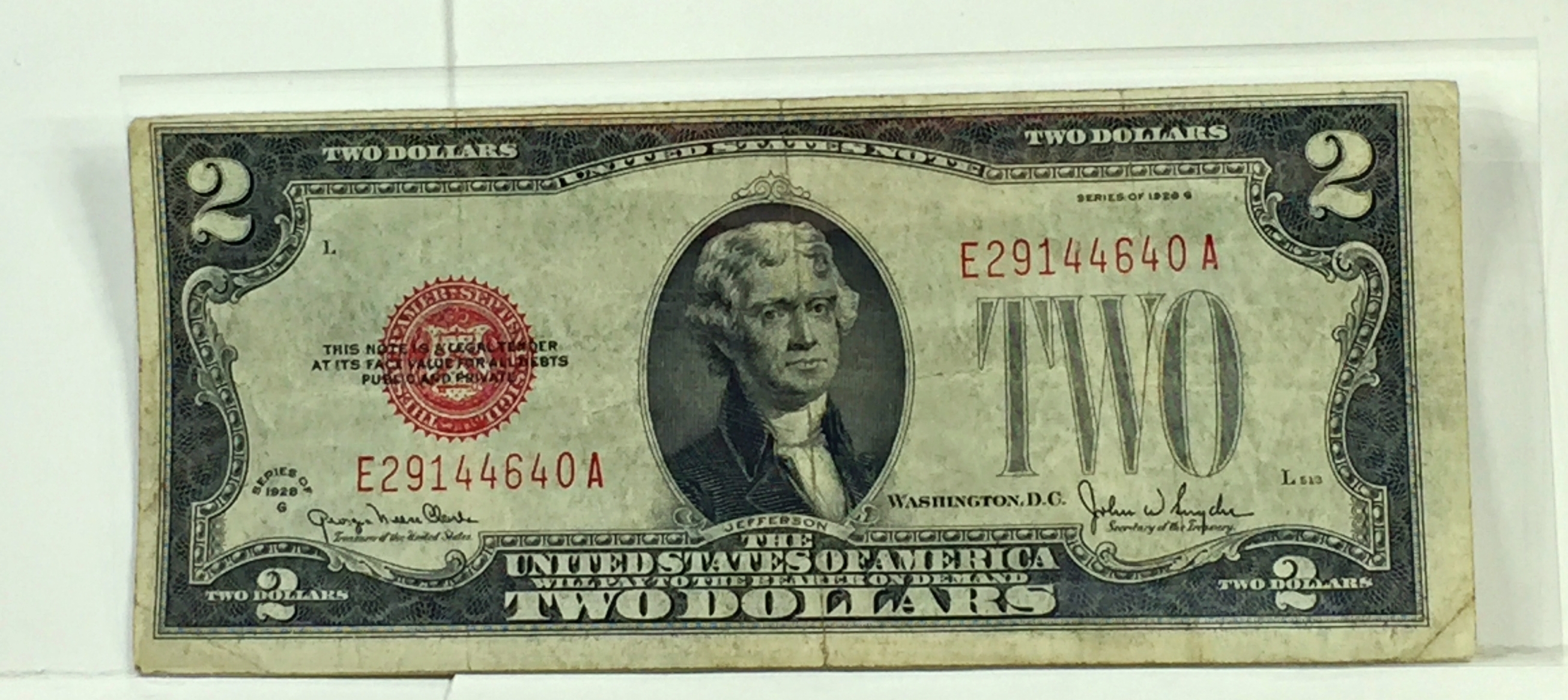 MISCUT Series 1928G $2 United States Red Note*Circulated*Crisp paper ...