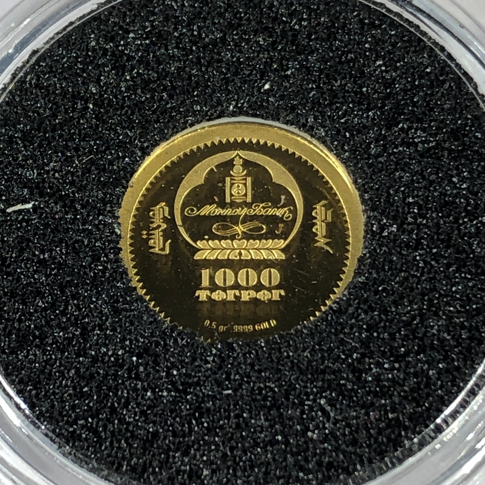 Mongolia GOLD Proof 1000 Togrog .5 gram 9999 Fine Gold Protective ...