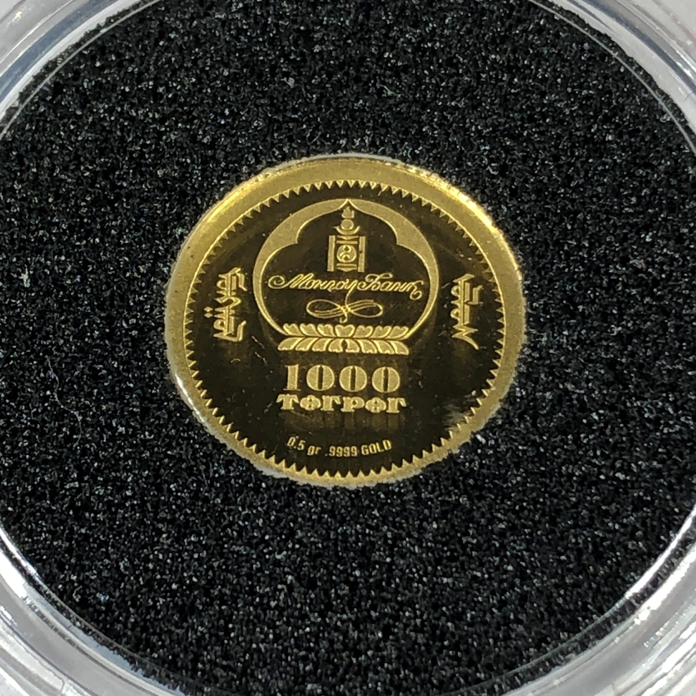 Mongolia GOLD Proof 1000 Togrog .5 gram 9999 Fine Gold Protective ...