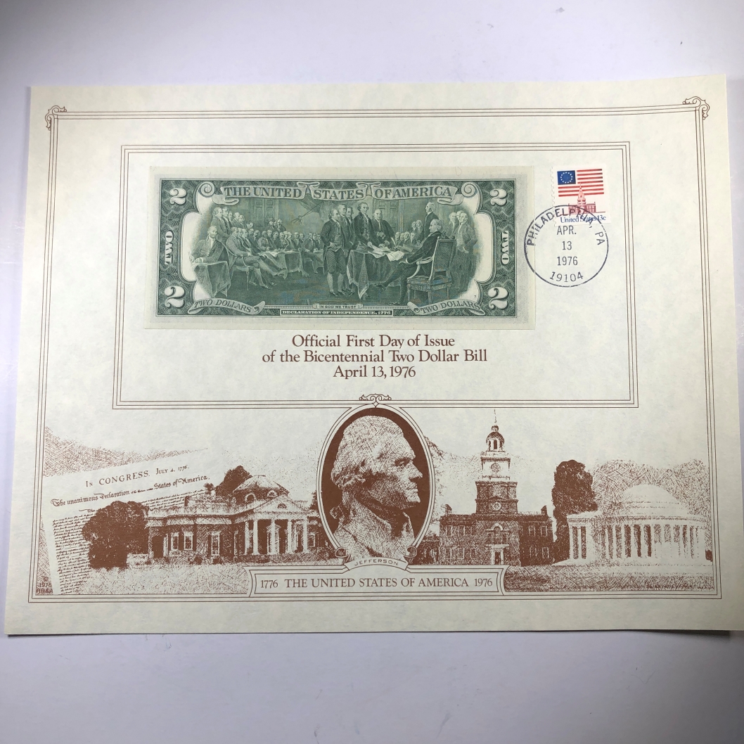 Official First Day of Issue $2 Bicentennial Federal Reserve note ...