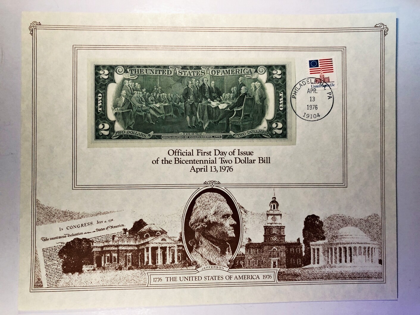 Official First Day of Issue of the Bicentennial Two Dollar Bill*April ...