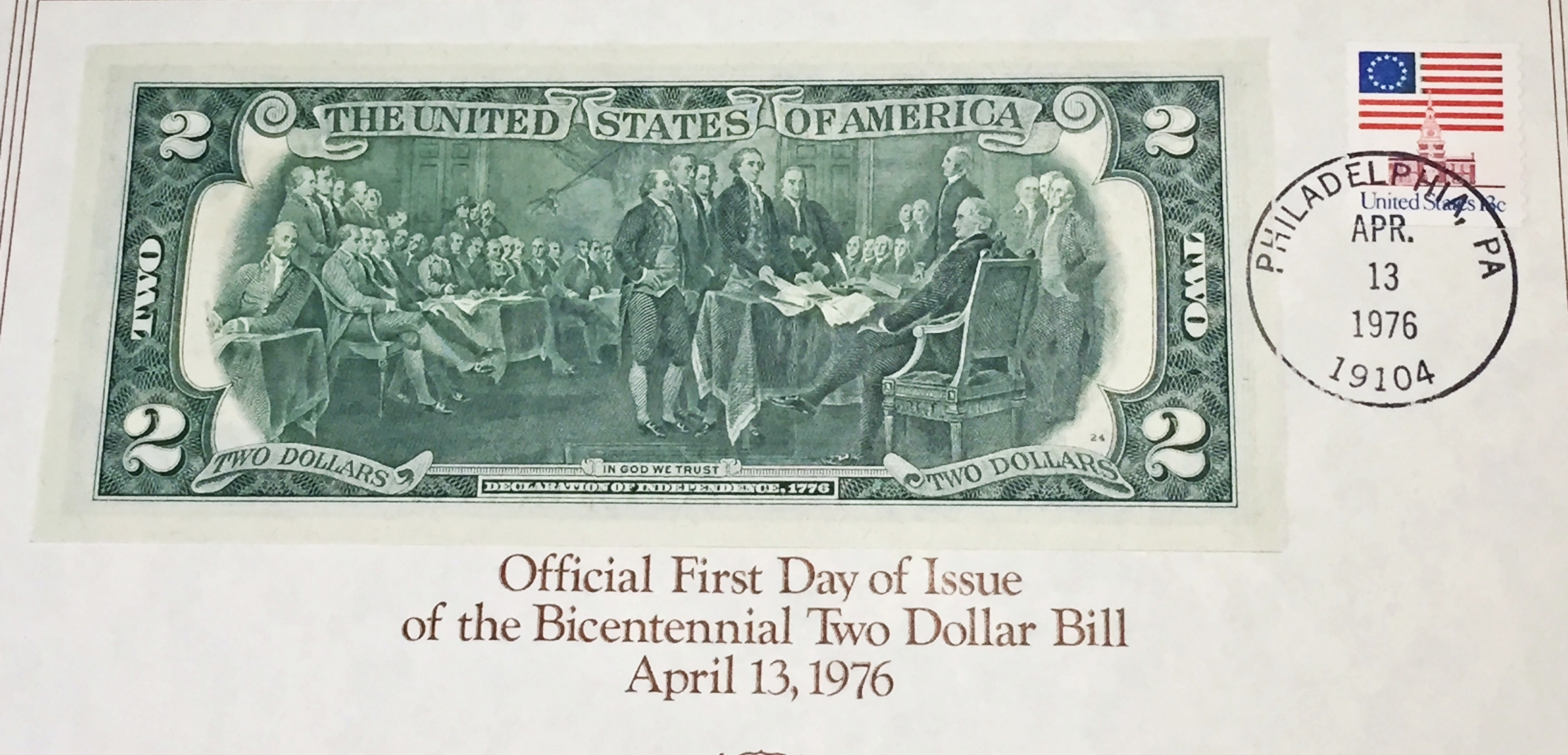 Official First Day of Issue of the US Bicentennial $2 Bill*April 13 ...
