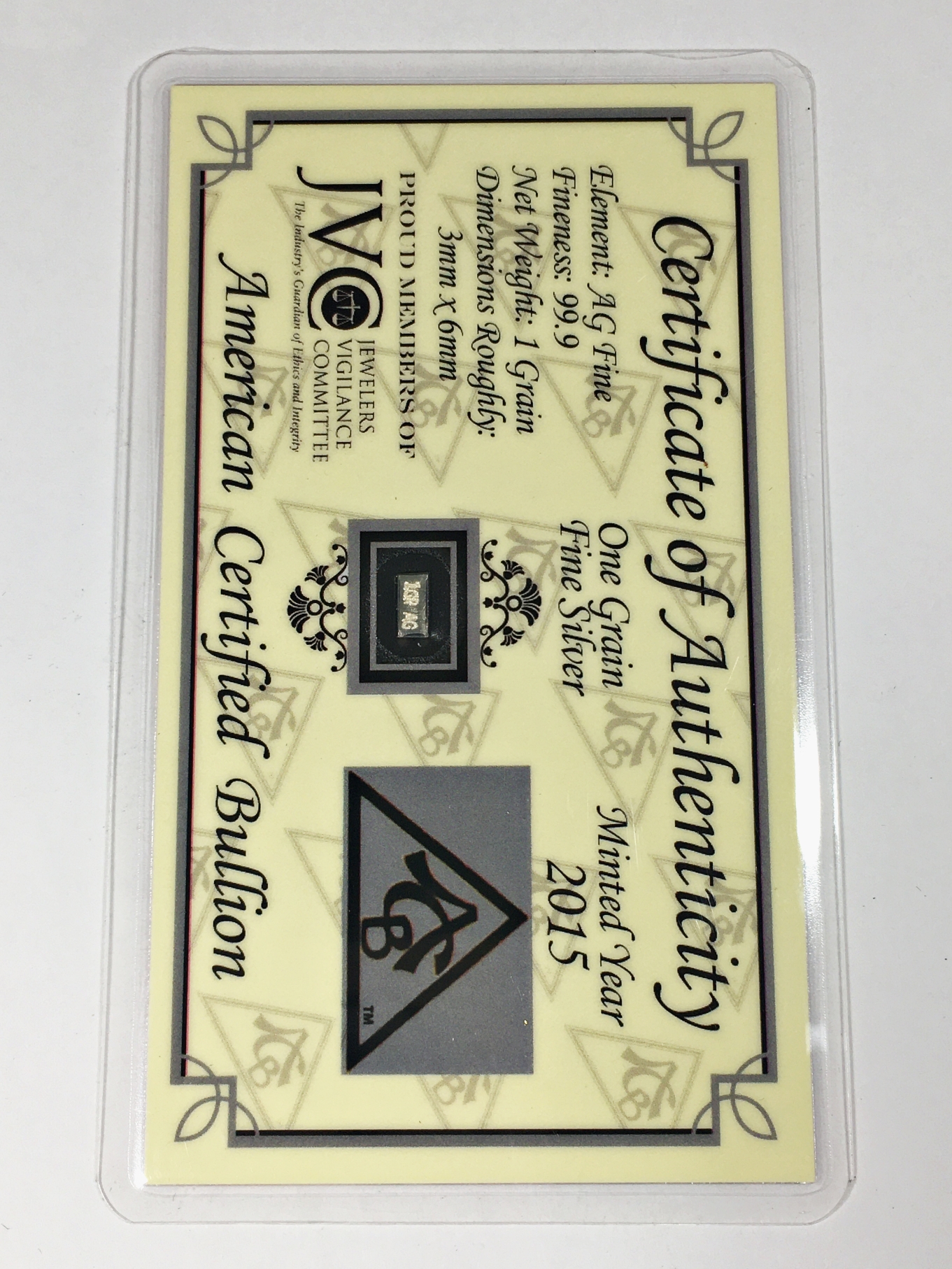 One (1) Grain .999 Fine Silver Bar*American Certified Bullion with COA ...