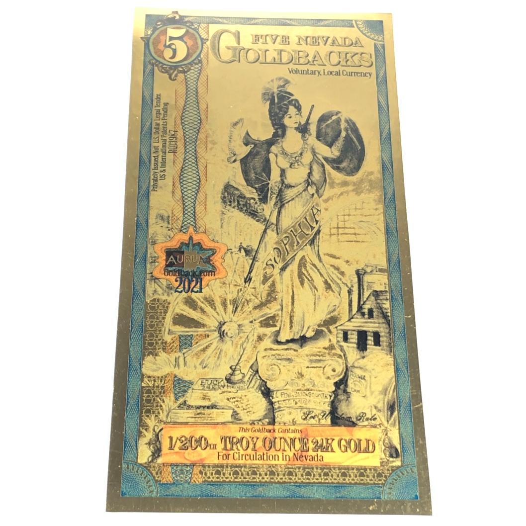 One 5 Nevada Goldbacks*1/200 Troy Ounce of 24K Gold*For Circulation in ...