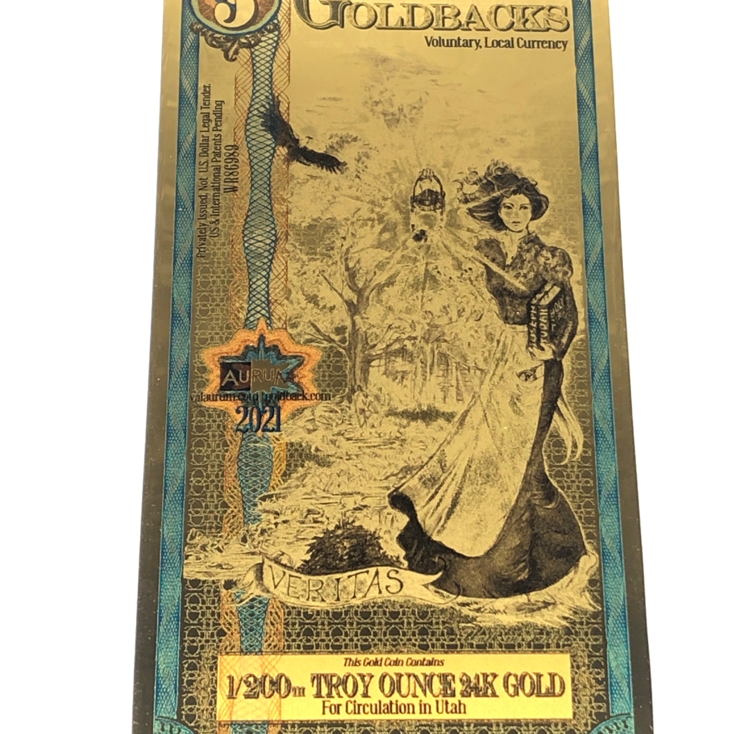 One 5 Utah Goldbacks*1/200 Troy Ounce of 24K Gold*For Circulation in ...