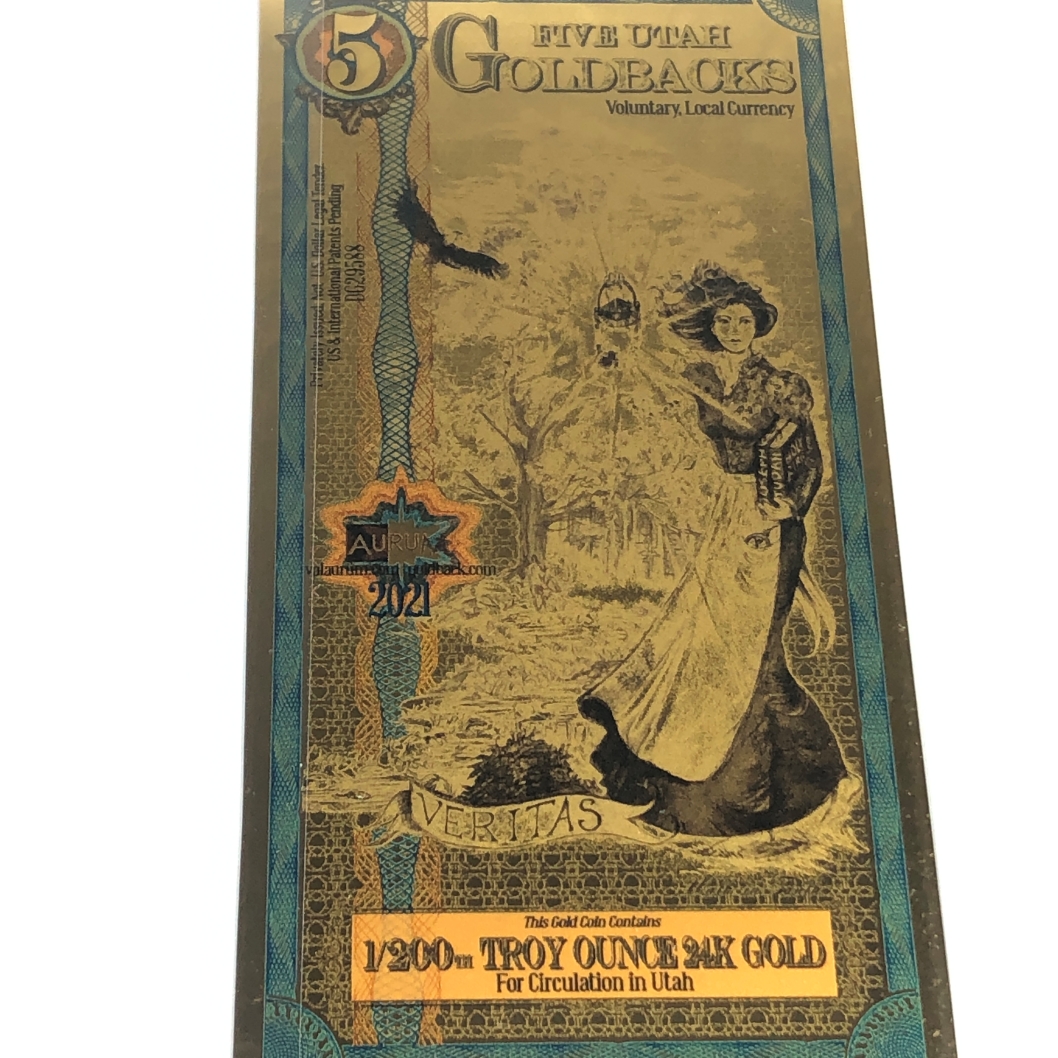 One 5 Utah Goldbacks*1/200 Troy Ounce of 24K Gold*For Circulation in ...
