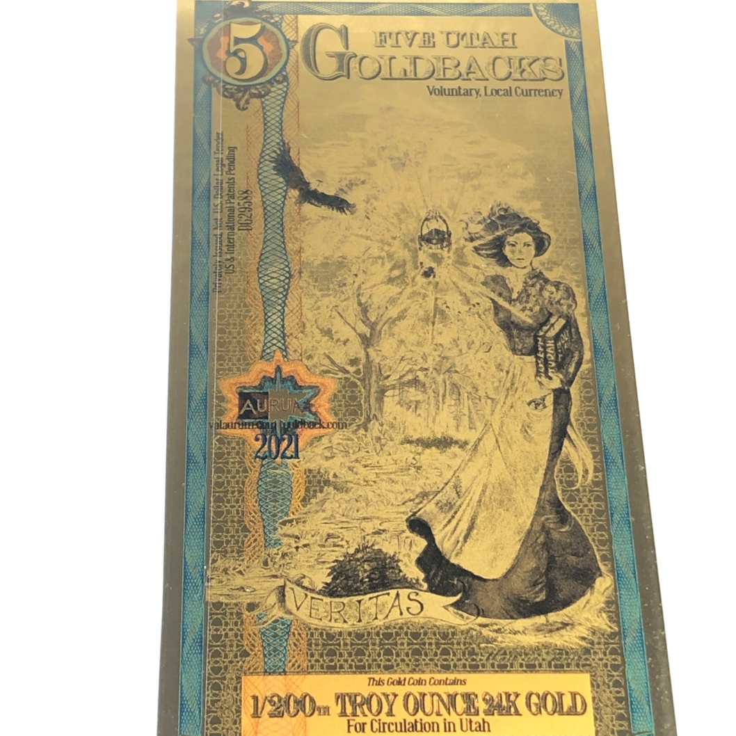 One 5 Utah Goldbacks*1/200 Troy Ounce of 24K Gold*For Circulation in ...