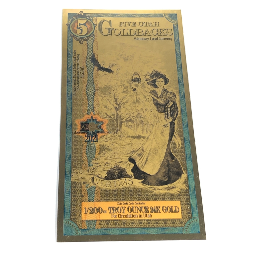 One 5 Utah Goldbacks*1/200 Troy Ounce of 24K Gold*For Circulation in ...