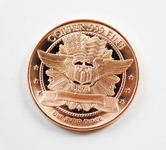 One AVDP oz .999 Fine Proof Copper Round | Property Room