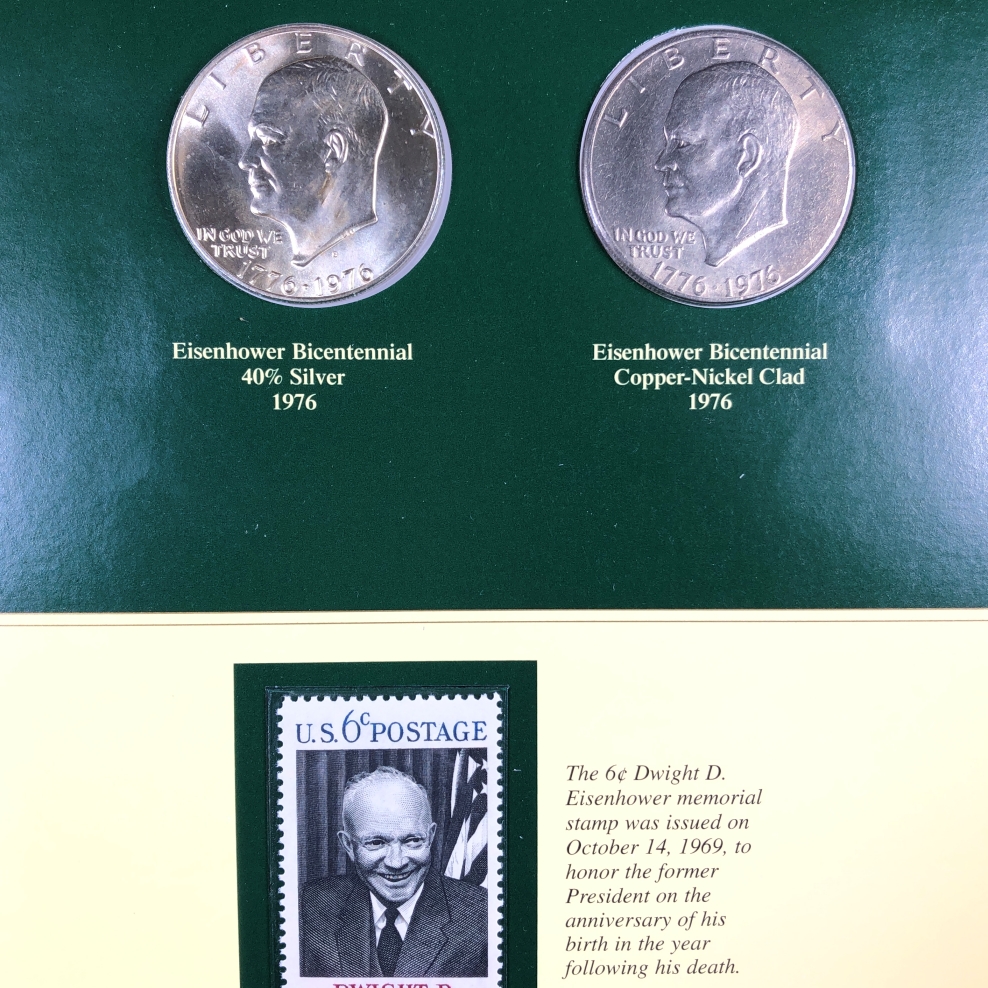 One Dollar Coins Plus 1969 Commemorative Stamp*Two Eisenhower US ...