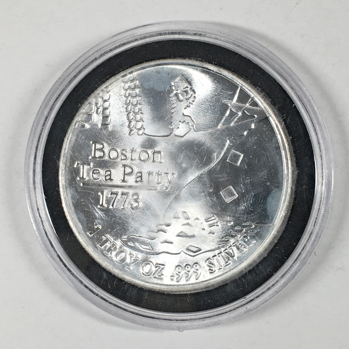 One Ounce .999 Fine Proof Silver Round*Snake-Don't Tread On Me/Boston Tea Party*In Protective ...