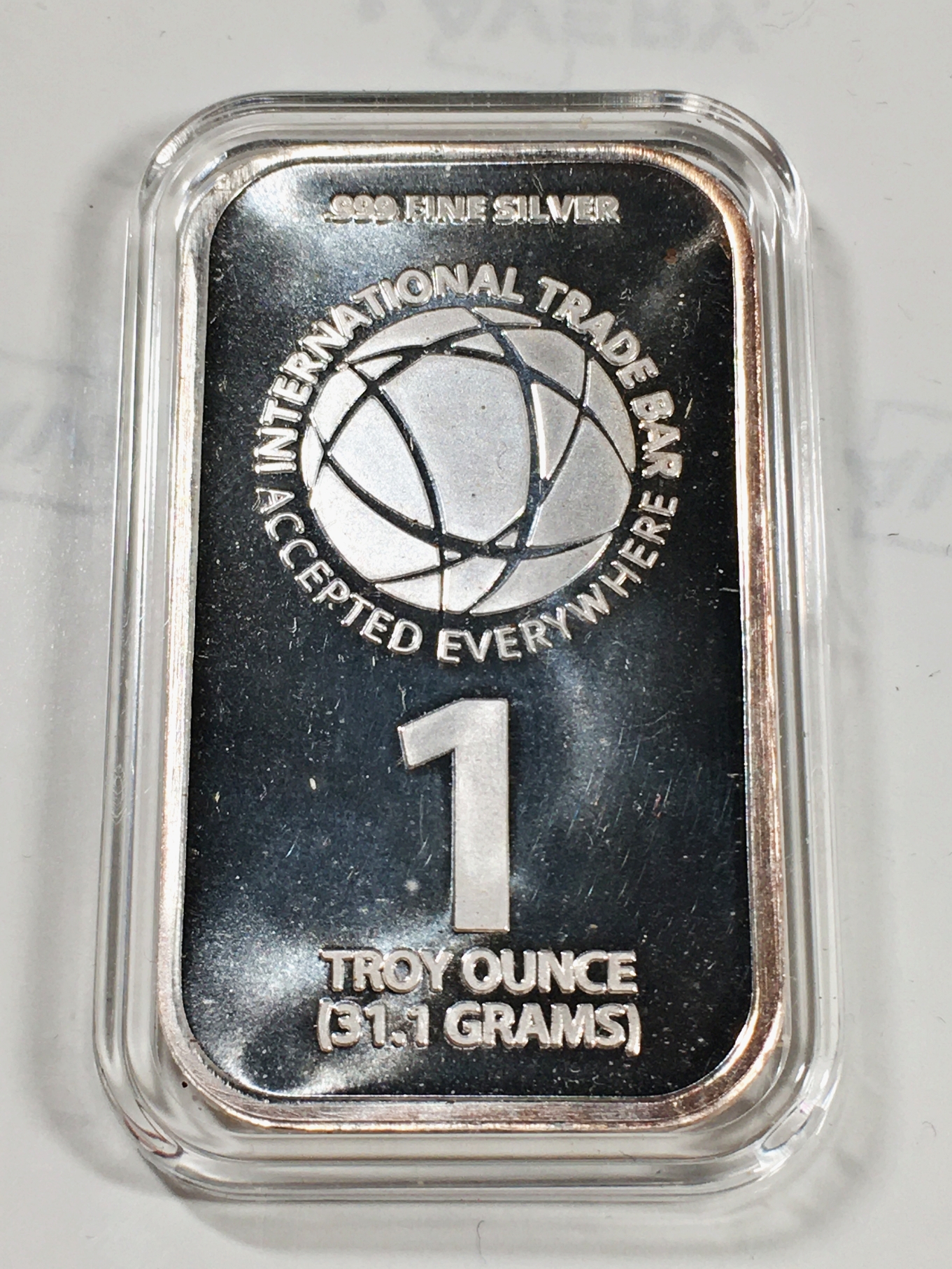 One Troy Ounce .999 Fine Silver Bar*International Trade Bar*In Custom ...