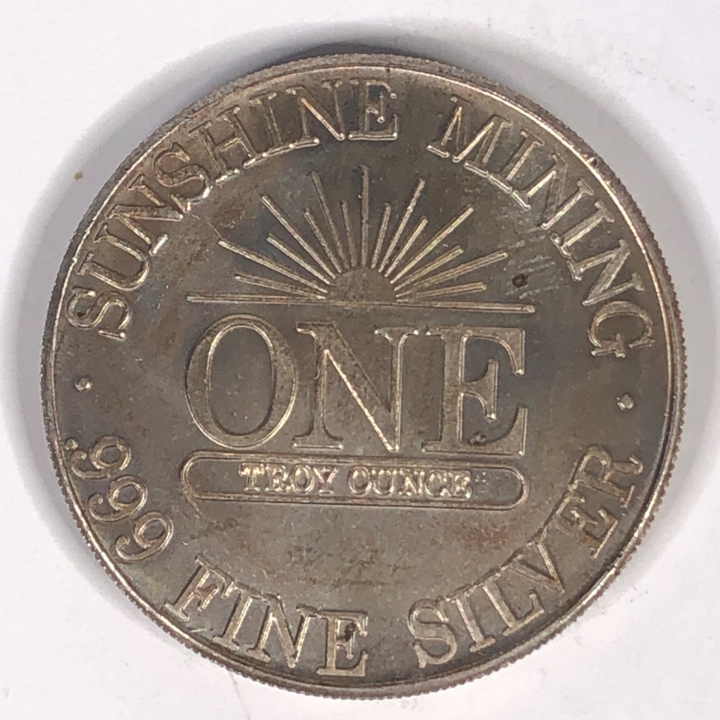 One Troy Ounce .999 Fine Silver Round*1984 Sunshine Mining | Property Room