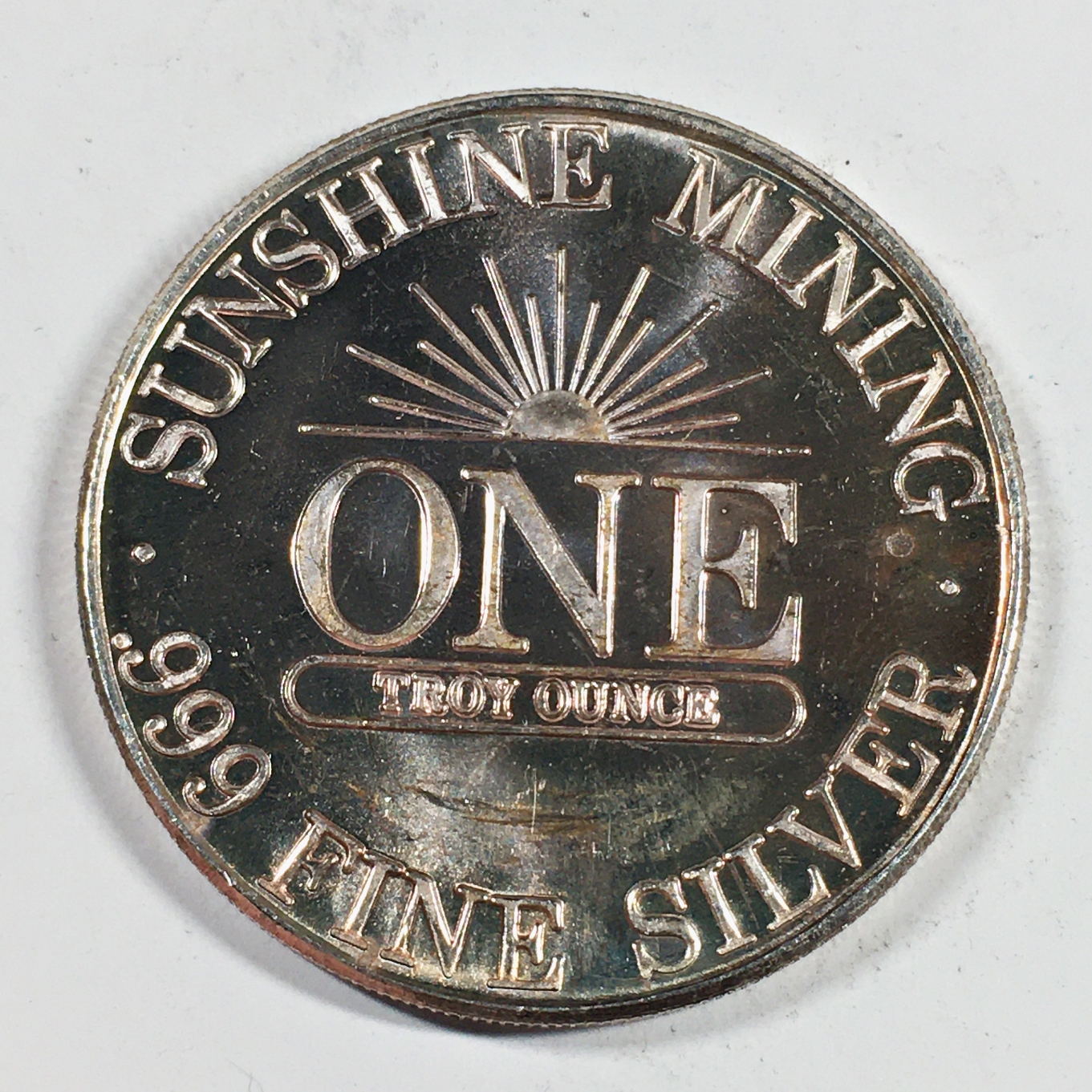 One Troy Ounce .999 Fine Silver Round*1985 Sunshine Mining | Property Room
