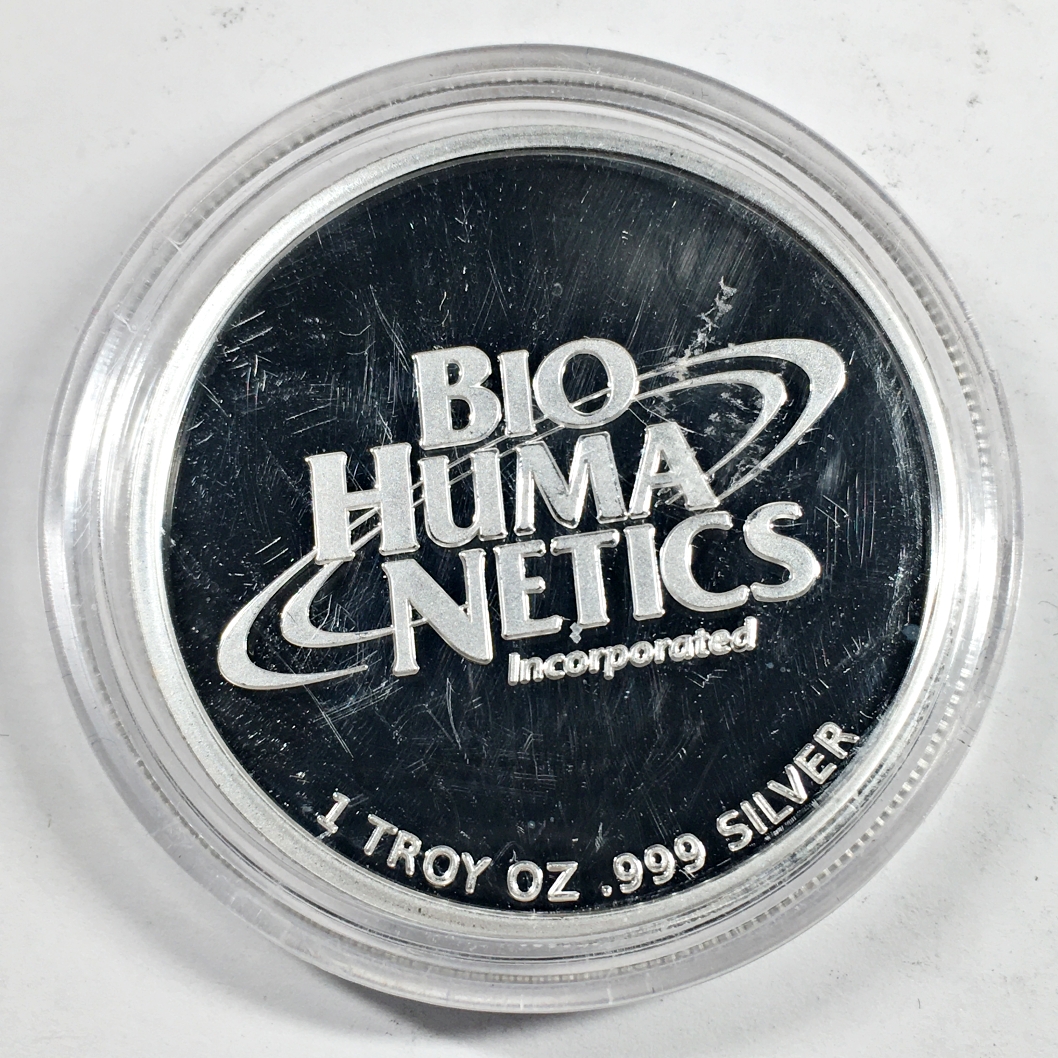One Troy Ounce .999 Fine Silver Round*Bio-Huma-Netics | Property Room
