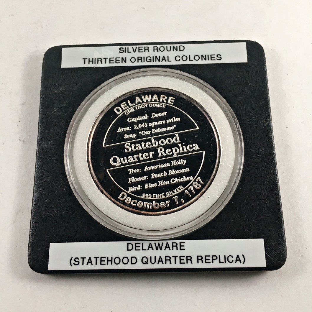One Troy Ounce .999 Proof Silver Delaware Statehood Quarter Replica ...