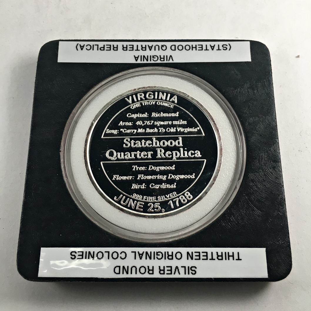 One Troy Ounce .999 Proof Silver Virginia Statehood Quarter Replica ...