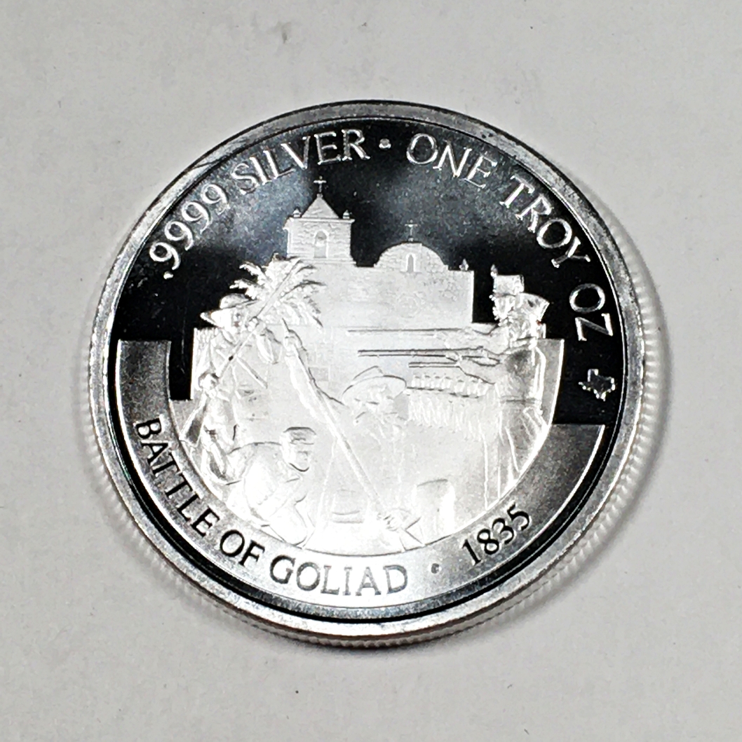 One Troy Ounce .9999 Fine Silver*Battle of Goliad*2022 Texas Precious ...
