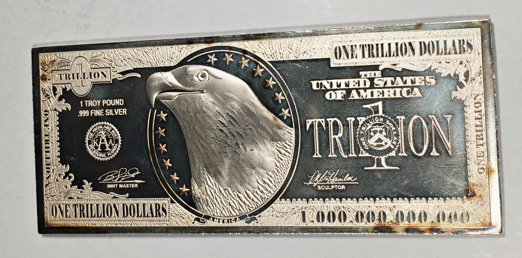 One Troy Pound (12 Troy Ounces) .999 Fine Silver One Trillion Dollars Note*Proof | Property Room