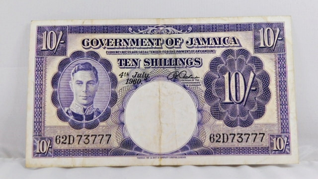 RARE HIGHER GRADE 1960 Government of Jamaica 10 Shilling Bank Note ...