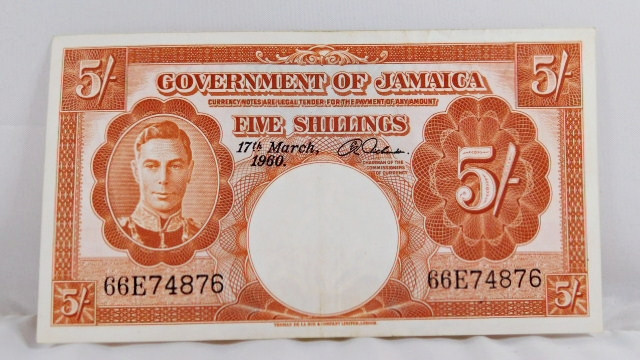 RARE HIGHER GRADE 1960 Government of Jamaica 5 Shilling Bank Note ...