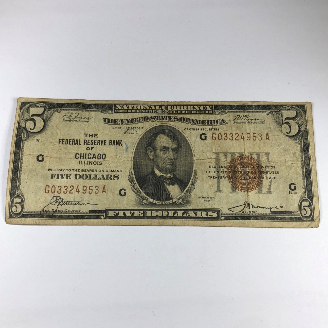 Series 1929 $5 National Currency from The Federal Reserve Bank of ...
