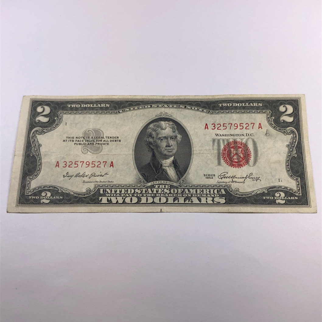 Series 1953 Red Seal $2 Bill Washington DC in Protective Sleeve ...