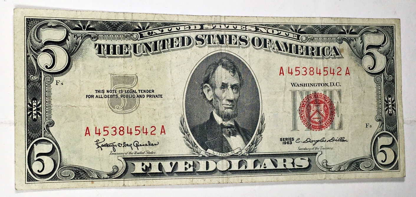 Series 1963 $5 United States Red Note*Circulated*Crisp Paper | Property ...