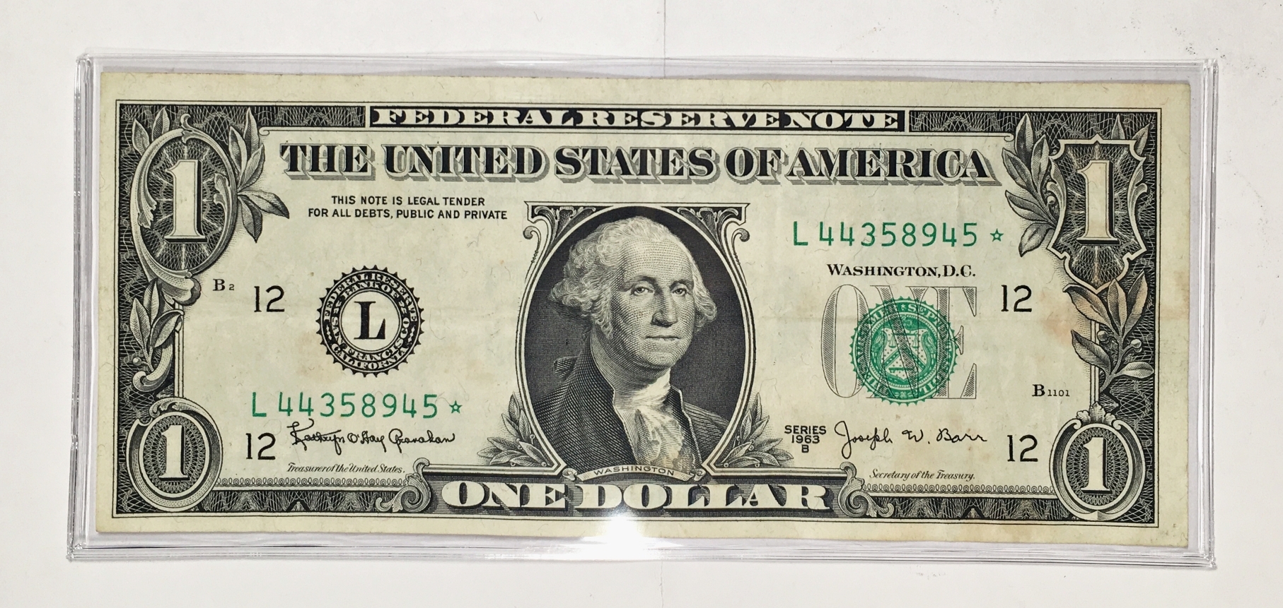 Series 1963B $1 Federal Reserve Barr Note; San Francisco, CA*STAR NOTE ...