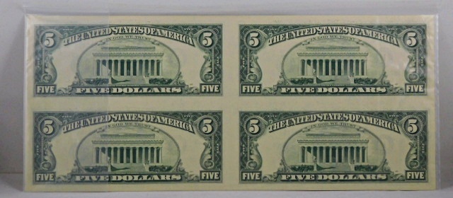 Series 1995 Uncut Sheet of $5 Federal Reserve Notes*Atlanta, GA*Crisp ...