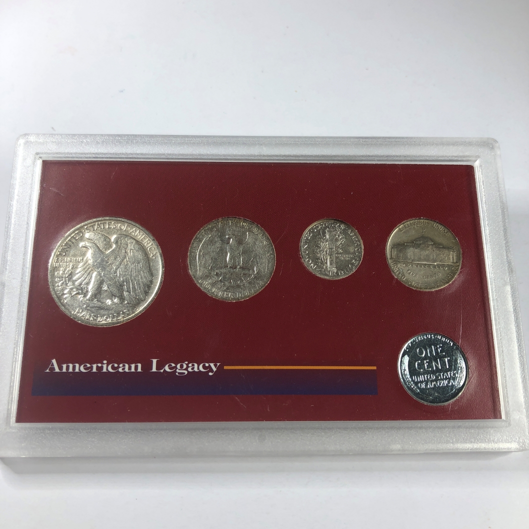 Silver Coins: 1942-D 50c, 1945 25c, 1942-D 10c, 1943-D Nickel*1943 ...