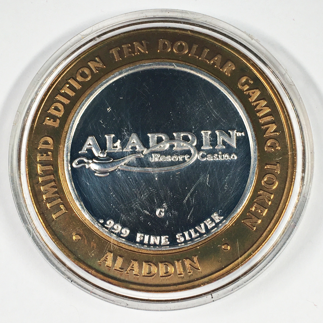 SILVER STRIKE*Aladdin $10 Gaming Token*Las Vegas*.999 Fine Silver ...