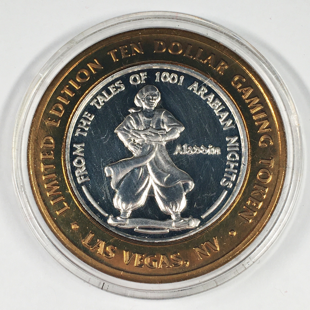 SILVER STRIKE*Aladdin $10 Gaming Token*Las Vegas*.999 Fine Silver ...