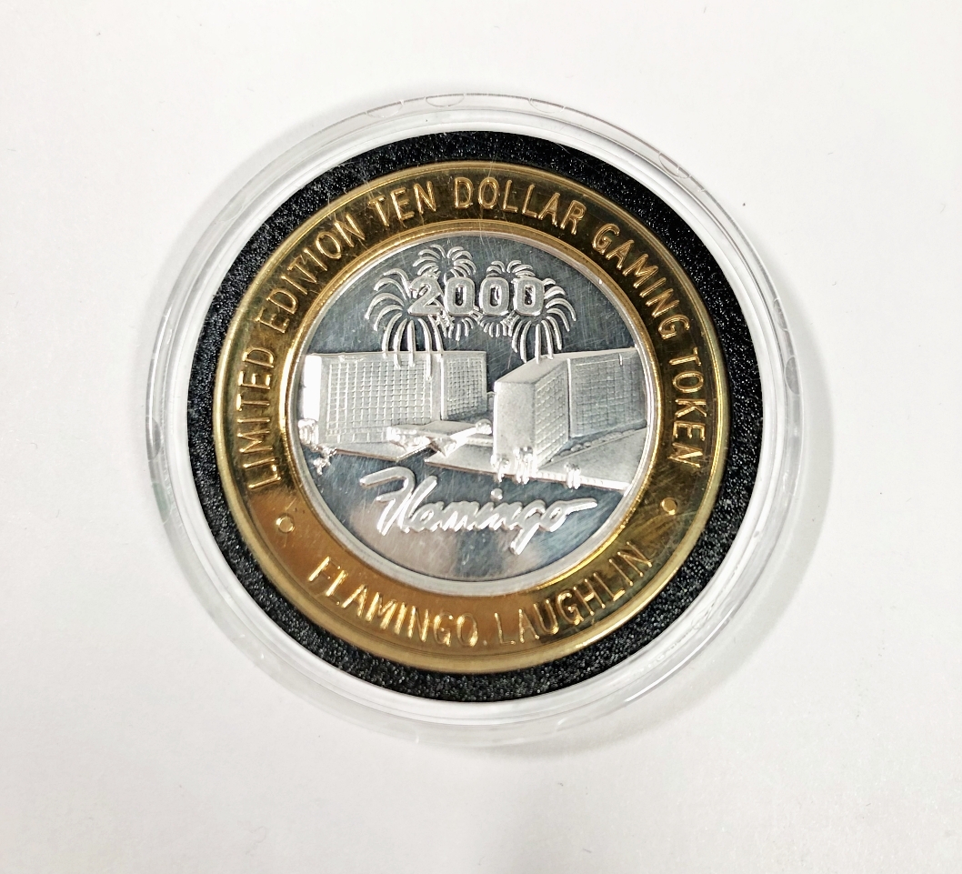 SILVER STRIKE*Flamingo; Laughlin, NV $10 Proof Silver Gaming Token ...