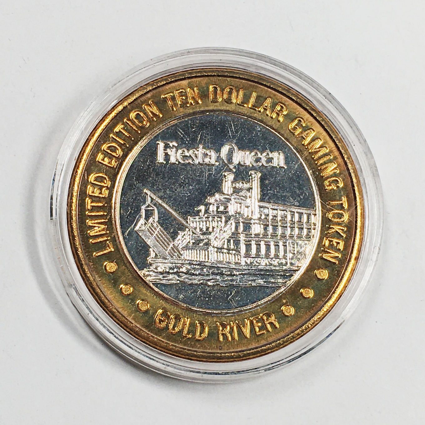 SILVER STRIKE*GOLD RIVER; Laughlin NV $10 Silver Gaming Token*Fiesta ...