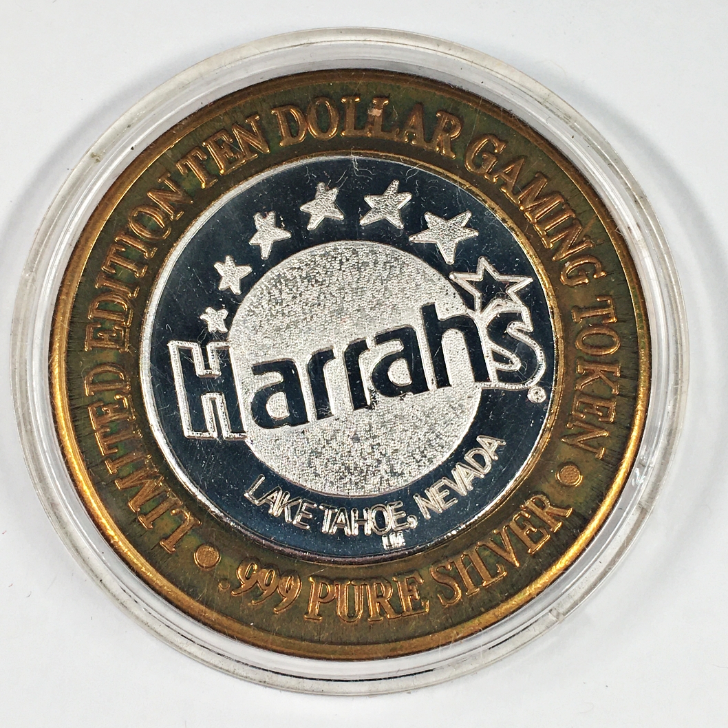SILVER STRIKE*Harrah's $10 Gaming Token*Lake Tahoe*.999 Fine Silver ...