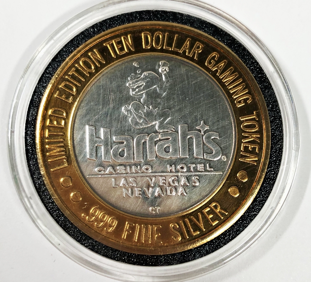 SILVER STRIKE*Harrah's; Las Vegas, NV $10 Proof Silver Gaming Token ...