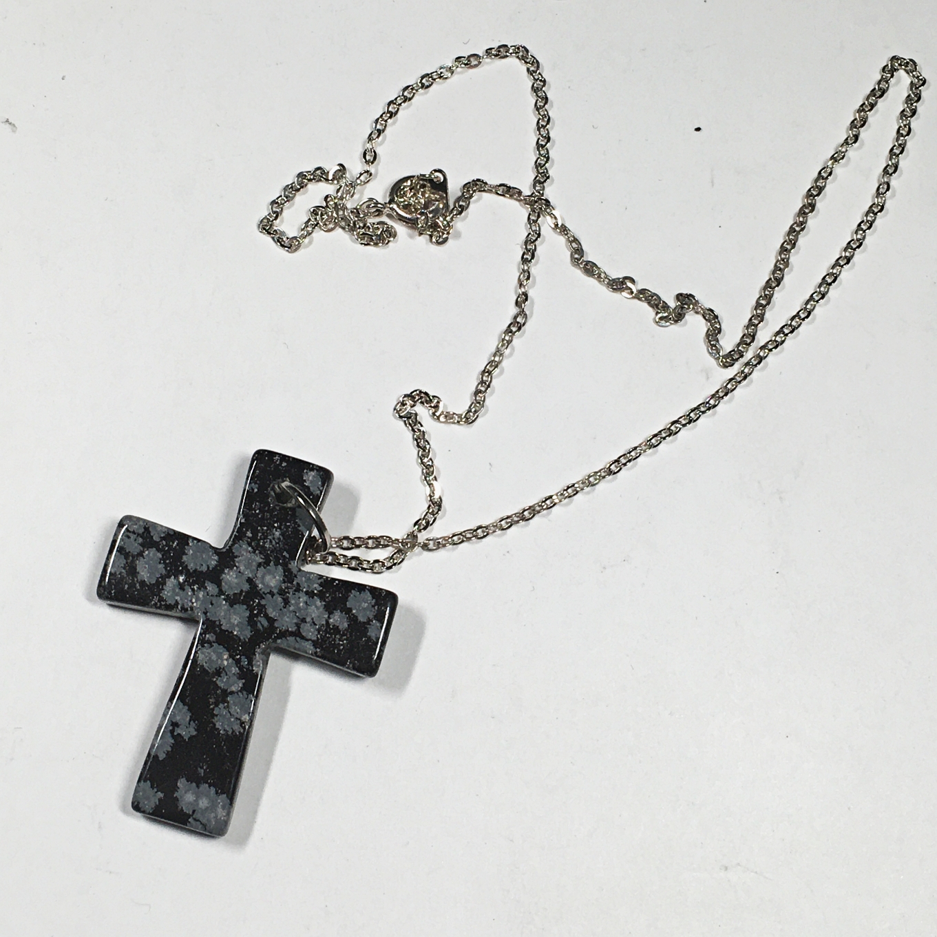 Snowflake Obsidian Cross on Silver Chain*Cross is 1.5" Long | Property Room