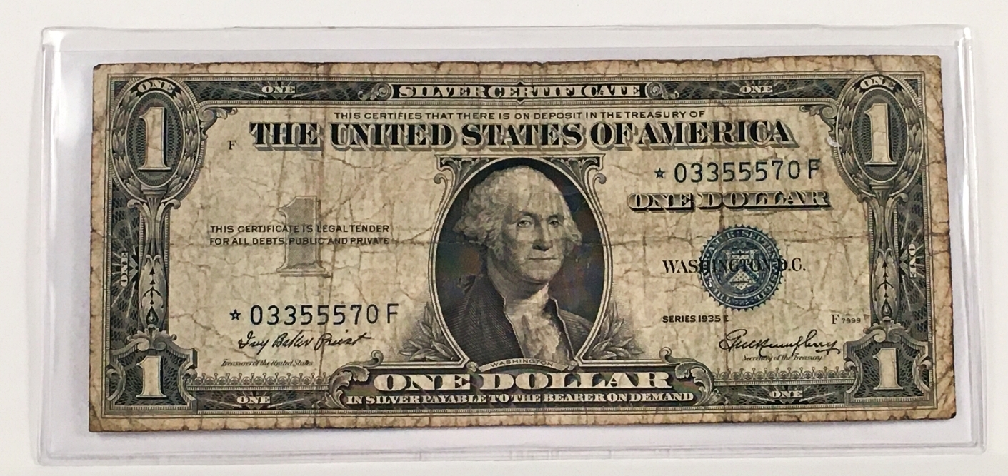 STAR NOTE REPLACEMENT ERROR 1935E $1 Silver Certificate Star Note | Property Room