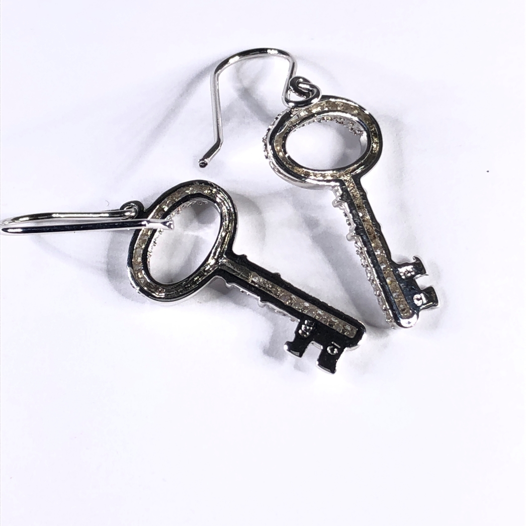 Sterling Silver and Crystal Key Earrings*3.3 Grams Total Weight ...